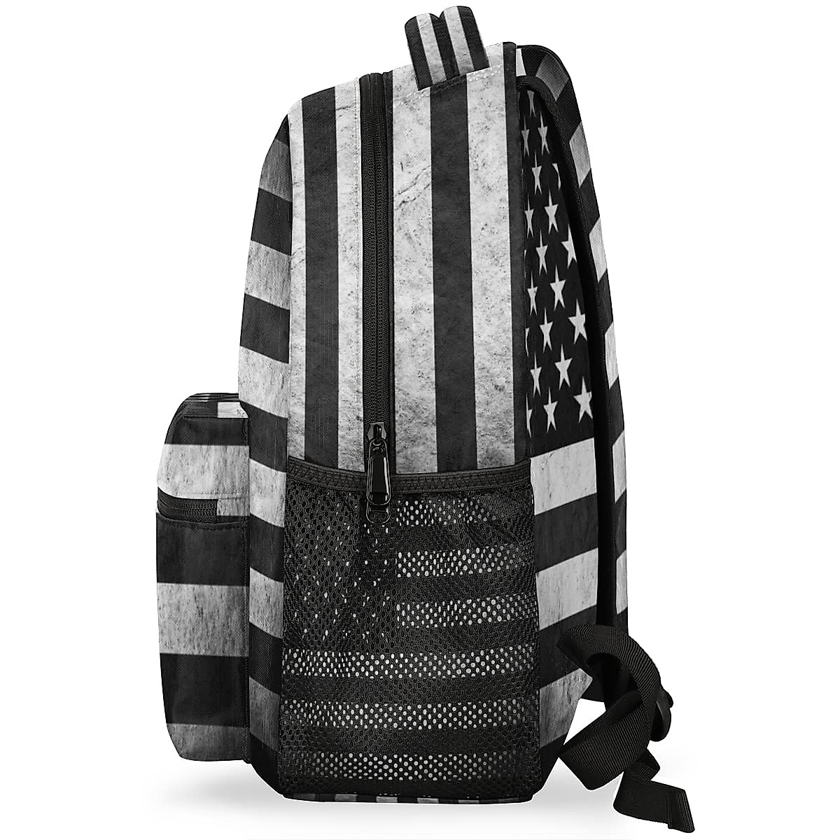 White Black American Flag Backpack for Women Men Waterproof Travel Bookbag with Adjustable Shoulder Strap Backpack Travel Laptop Backpack for College School Work Hiking Camping 16 inch