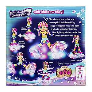 JAKKS Pacific Rock N Rollerskate Doll Rainbow Riley Light Up Remote Control Rollerskating Doll - Plays Music and Skates!, 10" H