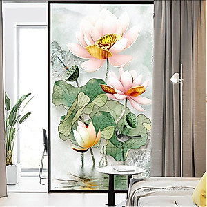 Window Film Window Decal Window Film Privacy Frosted Glass Sticker Lotus Decoration Adhesive Sticker for Home Privacy Window Decal (Size : 40x100cm)
