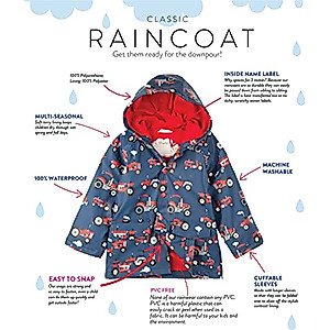 Hatley Boys' Little Button-Up Printed Rain Jacket, Red Farm Tractors, 4 Years