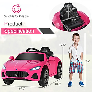 HONEY JOY Pink Ride On Car, Licensed Maserati 12V Battery Powered Electric Car for Kids with Parent Remote Control, Lights, Horn, Music, 4-Wheel Ride on Toys for Toddlers, Gift for Boys Girls (Pink)