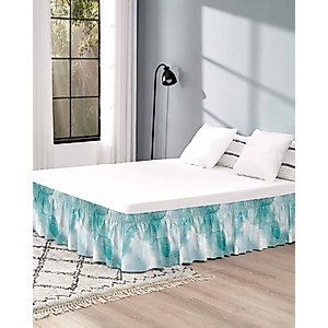 Marble Agate Bed Skirt Queen Size 16 Inch Drop, Adjustable & Elastic Wrap Around Bed Skirts Pleated Luxury Dust Ruffles for Twin Full Queen Cal King Base Bed, Marbling Gold Gradient Aqua Turquoise