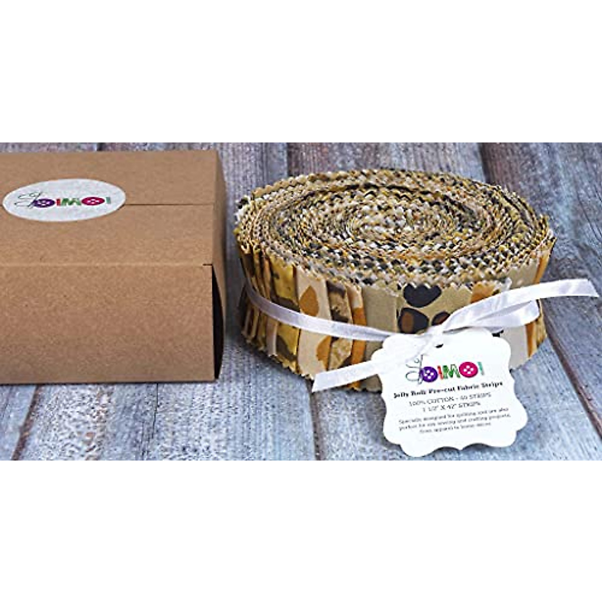 Soimoi 40Pcs Floral Artistic Print Precut Fabrics Strips Roll Up 1.5x42inches Cotton Jelly Rolls for Quilting - Light Brown