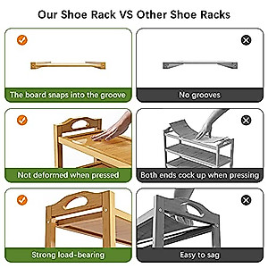 QUMENEY 3 Tier Shoe Rack for Entryway, Bamboo Shoe Rack Organizer Free Standing Sturdy Shoe Shelf, Small Wooden Shoes Rack Doorway Bedroom Living Room Balcony Closet, 27.5 X 9.8 X 20 Inch