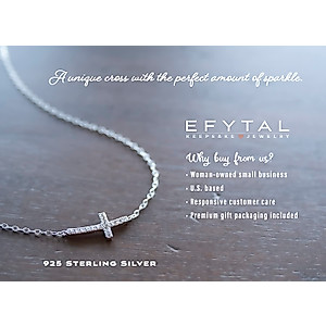 EFYTAL Dainty Sterling Silver Sideways Cross Necklace for Women, Baptism Gifts for women, Confirmation Gifts for Teen, First Communion Gifts, Christian Jewelry, Catholic Gifts for Women