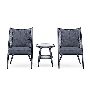 24/7 Shop at Home Finegan Mid-Century Modern Aluminum 3-Piece Bistro Set with Removable Cushions for Outdoor Kitchen, Patio, Pool Area, Gray