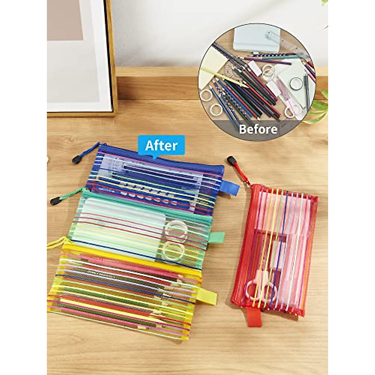 JARLINK 20 Pack 10 Colors Zipper Mesh Pouch, Pencil Pouch Pen Bag Multipurpose Travel Bags for Office Supplies Cosmetics Travel Accessories Multicolor