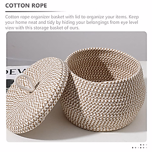MARURY Round Basket with Lid for Storage, Decorative Basket Cotton Rope Woven Basket with Lid Living Room Bedroom Basket