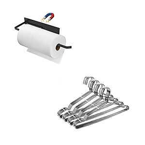 Magnetic Paper Towel Holder for Fridge, Toilet Paper Roll Holder Magnetic Paper Towel Rack and Coat Hangers 40 Pack Clothes Hangers, Seropy Metal Hangers Heavy Duty Wire Hangers with Non Slip 16.5 in