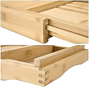 Bamboo Bathtub Caddy Tray, Compact Bathtub Table with Free Soap Dish, Serving Tray Organizer Phone Tablet Holder, Bamboo Organizer Tray for Bathroom, Suitable for Luxury Spa or Reading