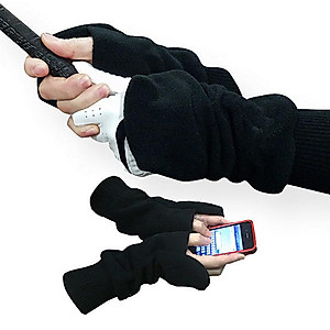 FINGER TEN Winter Golf Gloves Men Mitts Mitten Warm Fleece in Pair, Pull Up Fit Soft Comfortable Set (Black, X-Large)