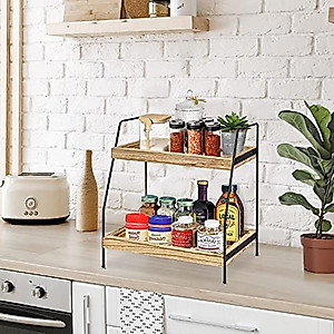 Countertop Coffee Station Organizer, Wood Coffee Bar Accessories Organizer for Coffee Bar Decor, Coffee K Cup Pods Holder Condiment Organizer, 2 Tier Countertop Organizer Shelf for Bathroom Kitchen