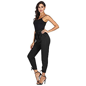 GRACE KARIN Women Solid Casual Work Trousers High Waist Ruffle Bow Tie Pants L Black