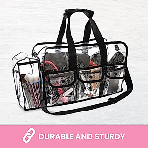 Large Clear Makeup Organizer Bag 17 inch x 9 inch x 10 inch, Cosmetic Bag with Sturdy Zipper and 4 External Pockets for Toiletries Adjustable Strap
