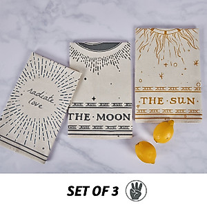 Folkulture Tea Towels or Kitchen Towels with Hanging Loop, 20x26 Inches Boho Dish Towels as, 100% Cotton Modern Dish Towels, Flour Sack Hand Towel for Farmhouse Décor, Set of 3, Tarot