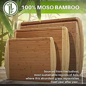 Organic Bamboo Cutting Board Set of 3 with Lifetime Replacements - Wood Cutting Board Set with Juice Groove - Wooden Chopping board Set for Kitchen, Meat and Cheese - Wooden Cutting Boards for Kitchen