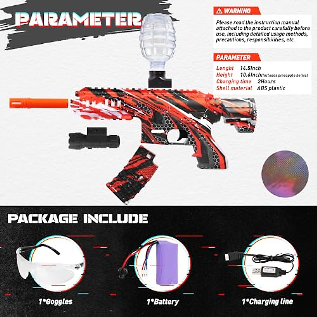 Electric Gel Ball Toy,Outdoor Games Toys for Activities Team Game, Ages 14+, Red