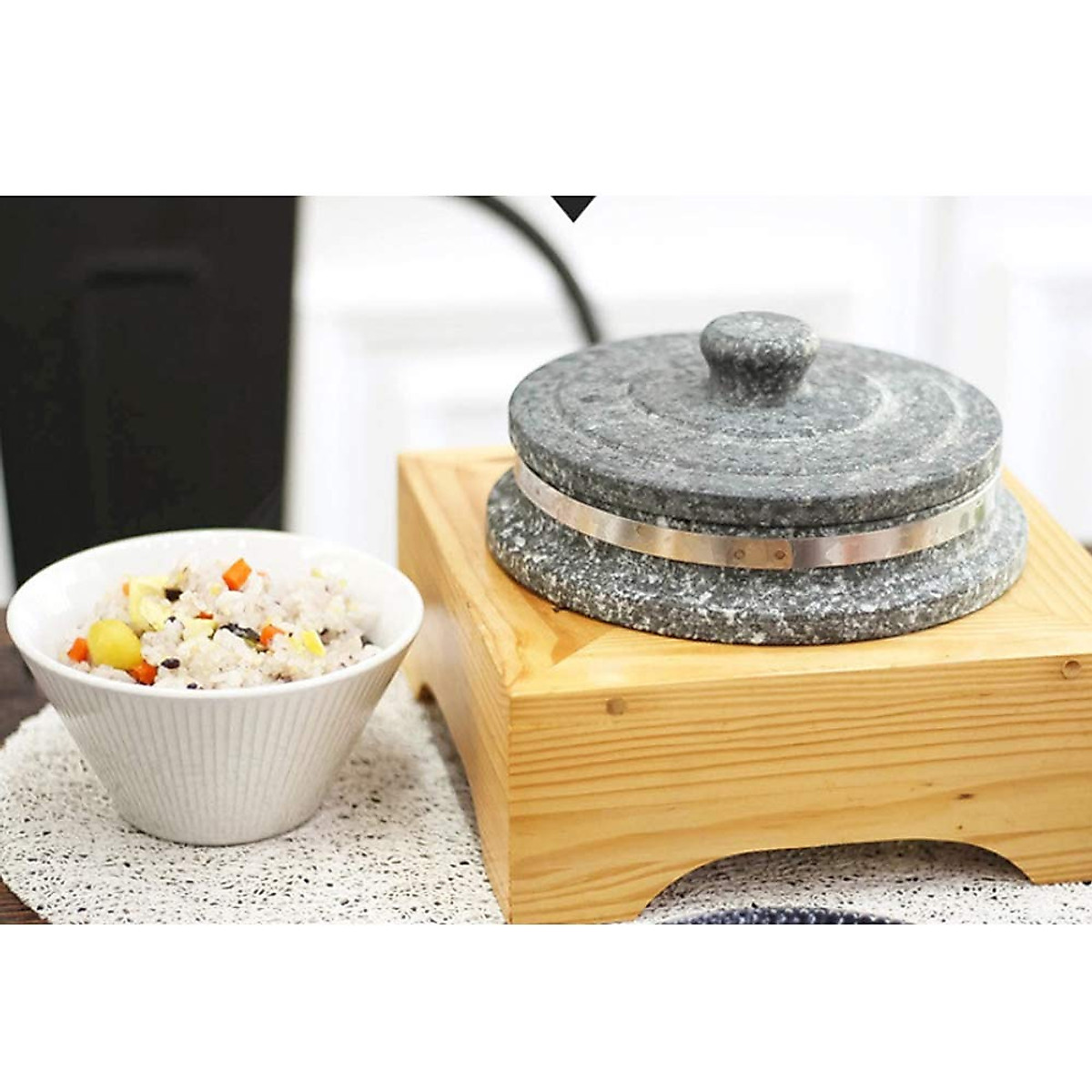 Jangsoo Gopdol Natural Giblet Pot Dolsot Pot with Stone Lid for Nutrition Rice Steamer (Large 7 X 3.5 inch)