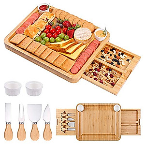 MOSONIC Cheese Board and Knife Set - Bamboo Charcuterie Board Meat Charcuttery Platter Serving Tray, Gifts for Mother's Day Thanksgiving Christmas Housewarming