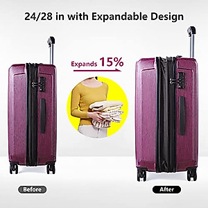 TydeCkare Luggage Set 3 Piece 21/24/28, 21" carry on with Front Pocket & 24/28" with Expandable, ABS+PC Suitcase with 4 Silent Wheels, TSA, YKK, Rose Red
