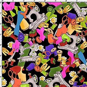 Loralie Designs Kaleidasew Black Fabric by The Yard for Quilting
