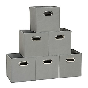 Household Essentials 84-1 Foldable Fabric Storage Bins | Set of 6 Cubby Cubes with Handles | Gray