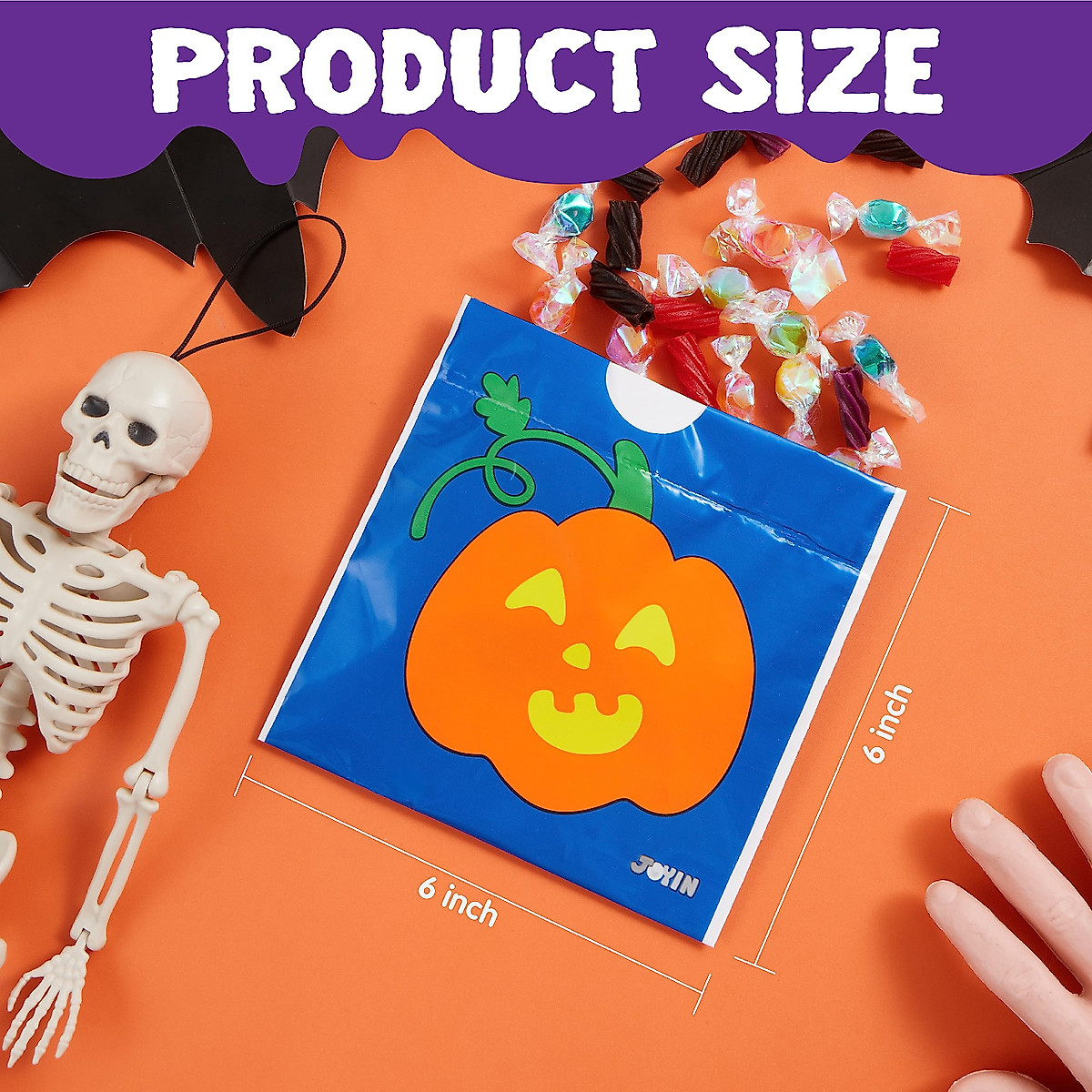 JOYIN 96 Pcs Halloween Drawstring Candy Bags, Small Trick or Treat Bags Bulk, Plastic Goodie Bags for Trick or Treating, Gift Bags for Kids Boys Girls Halloween Party Favors Supplies