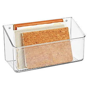 mDesign Plastic Wall Mount Organizer - 12" Wide Hanging Caddy for Home Storage - Angled Mountable Container Bin for Dorm, Bathroom, and Office - Phone Holder Basket - Ligne Collection - 2 Pack -Clear