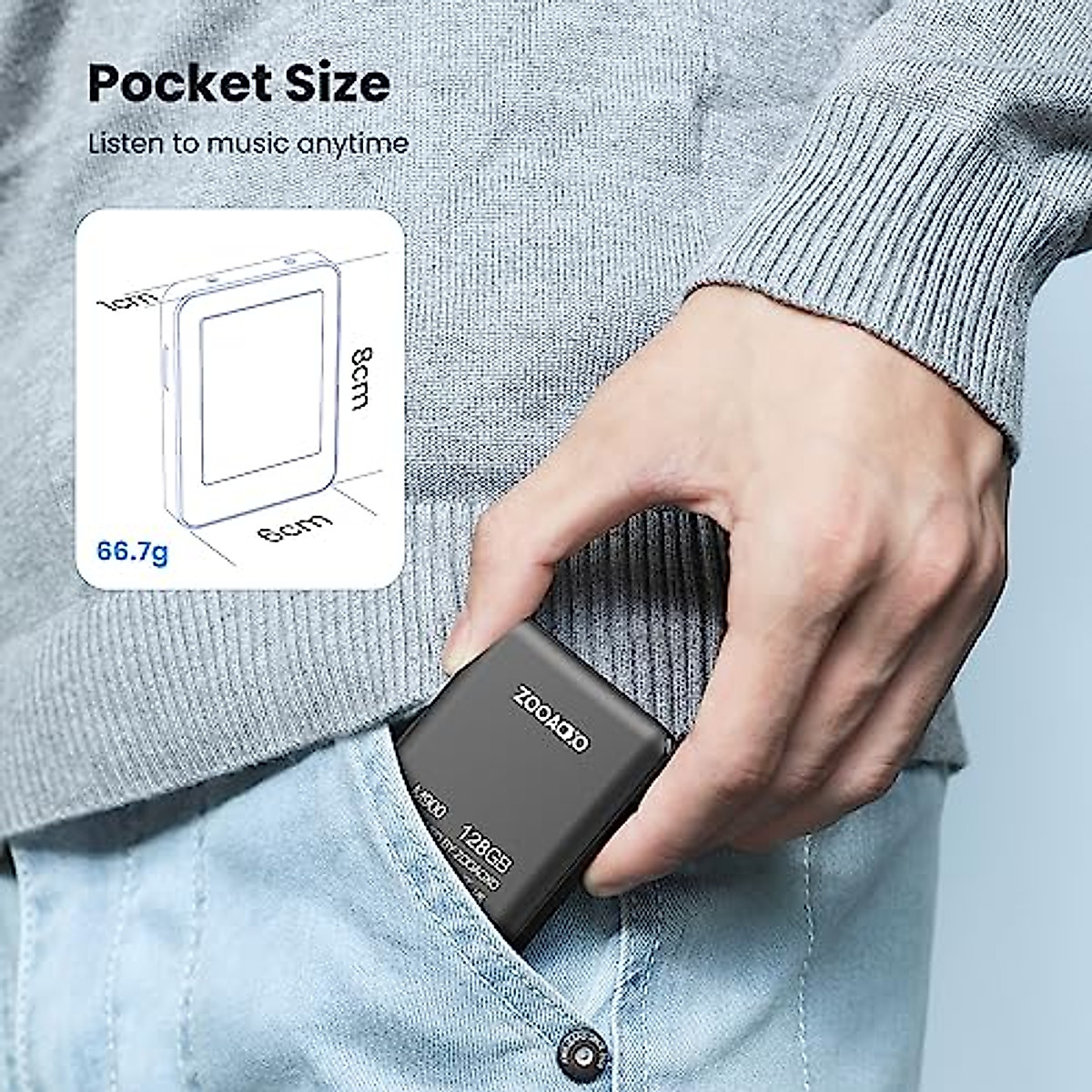 ZOOAOXO 128GB MP3 Player Bluetooth 5.2 with 2.4" Full Touch Screen,Portable Music Player with Speaker, HiFi Sound Quality, E-Book, Alarm Clock, Radio, Voice Recorder, Headphones Included