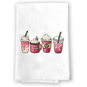 Decorative Kitchen and Bath Hand Towel | Valentines Day Love Coffee Latte | Winter Valentine's Day Themed | White Towel Home Decor Bathe Tea Towels Decorations | House Warming Gift Present