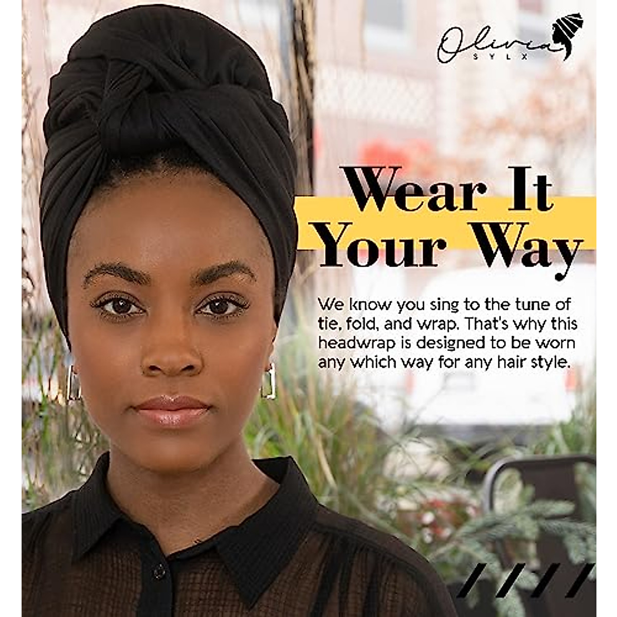 Olivia Sylx - African Head Wraps for Black Women - Jersey Scarfs for Women Headwrap - Hair Scarf for Black Women - Soft & Breathable - Black