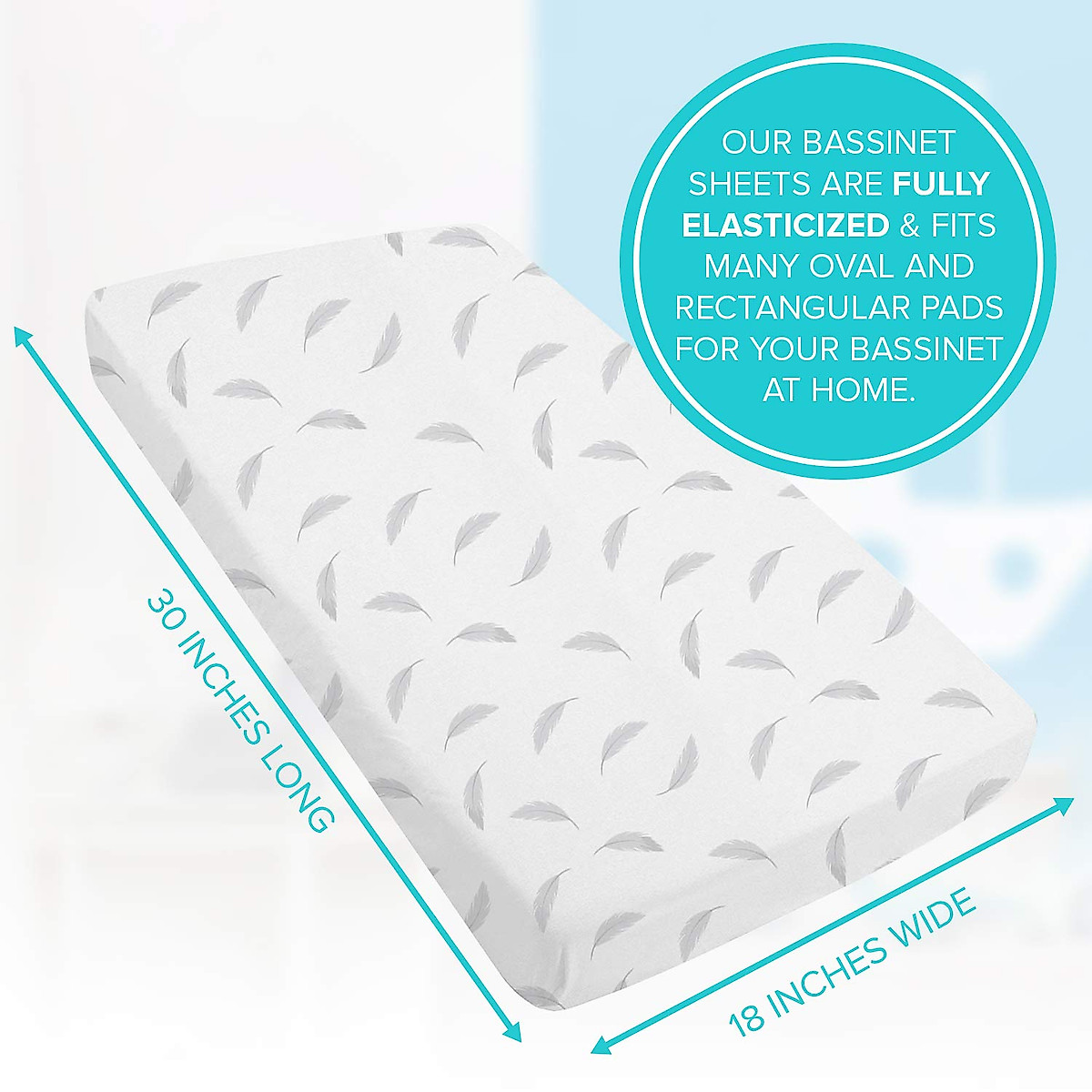 Kushies Baby Fitted Bassinet Sheets - 30 x 18 x 2 Bassinet Mattress Mini Crib Sheets - Grey Feather Bassinet Cover Mini Crib Mattress - Mattress for Playpen & Bed Side Bassinets Mini Crib Sheet