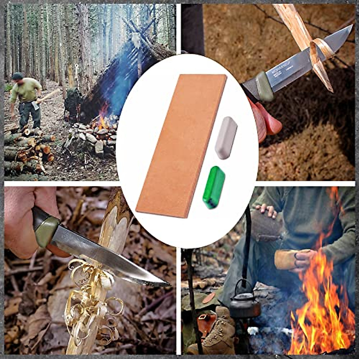 LAVODA Leather Honing Strop for Knife Sharpening with Polishing Compound 3 Inch by 8 Inch Double Sided Stropping Leather Knife Strop and Stropping Compound for Woodcarving Knife Polishing Sharpening