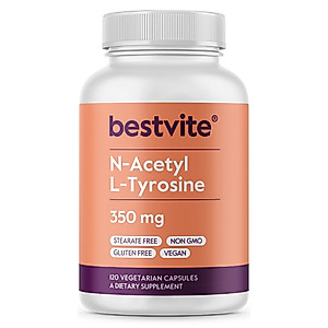 BESTVITE N-Acetyl L-Tyrosine 350mg (NALT) (120 Capsules) - No Stearates - Non GMO - Gluten Free