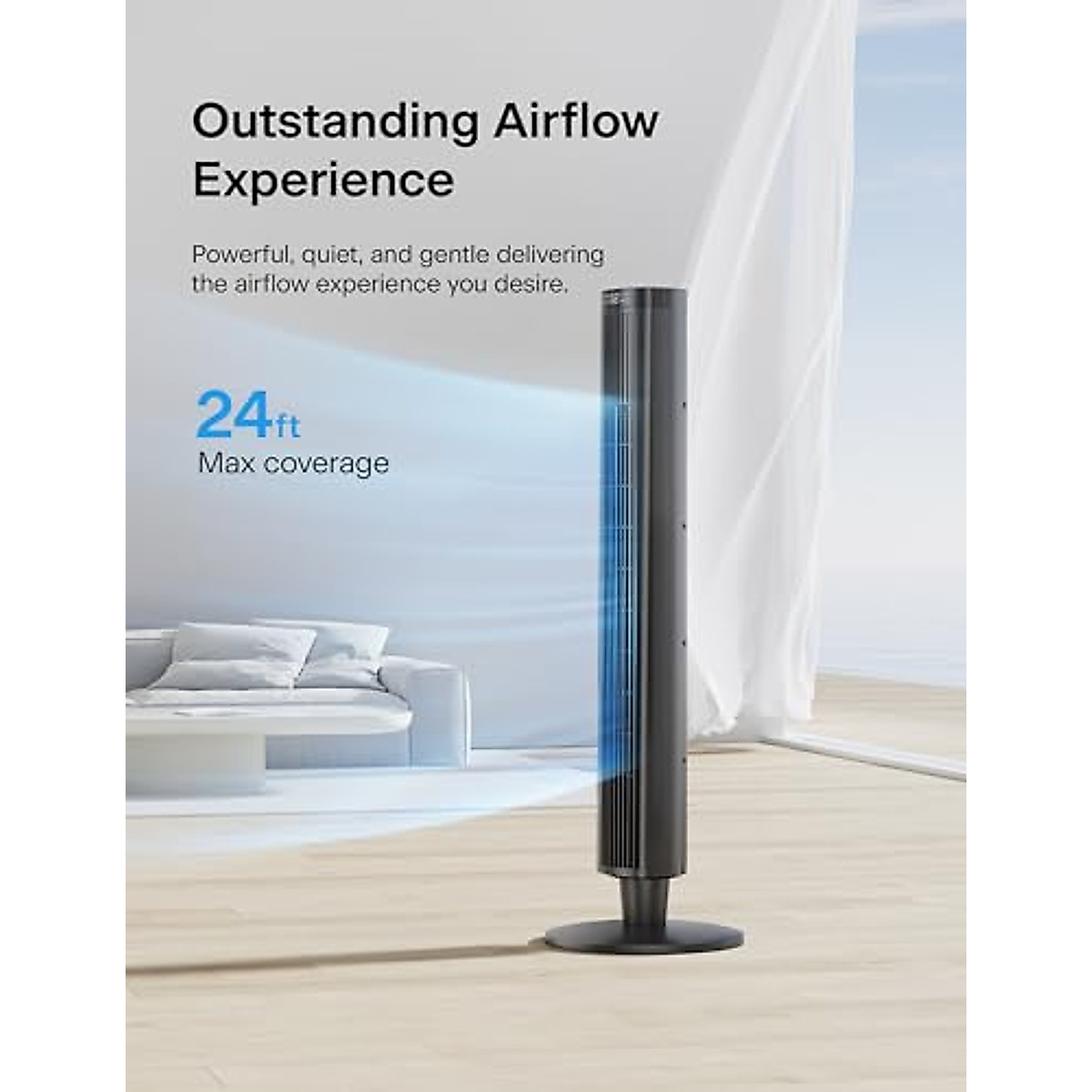 Pelonis 42-Inch Tower Fan for Bedroom – Oscillating Tower Fan with Remote Control – Indoor Quiet Fan with 6 Speeds, 4 Modes and 24-Hour Timer – ETL Certified