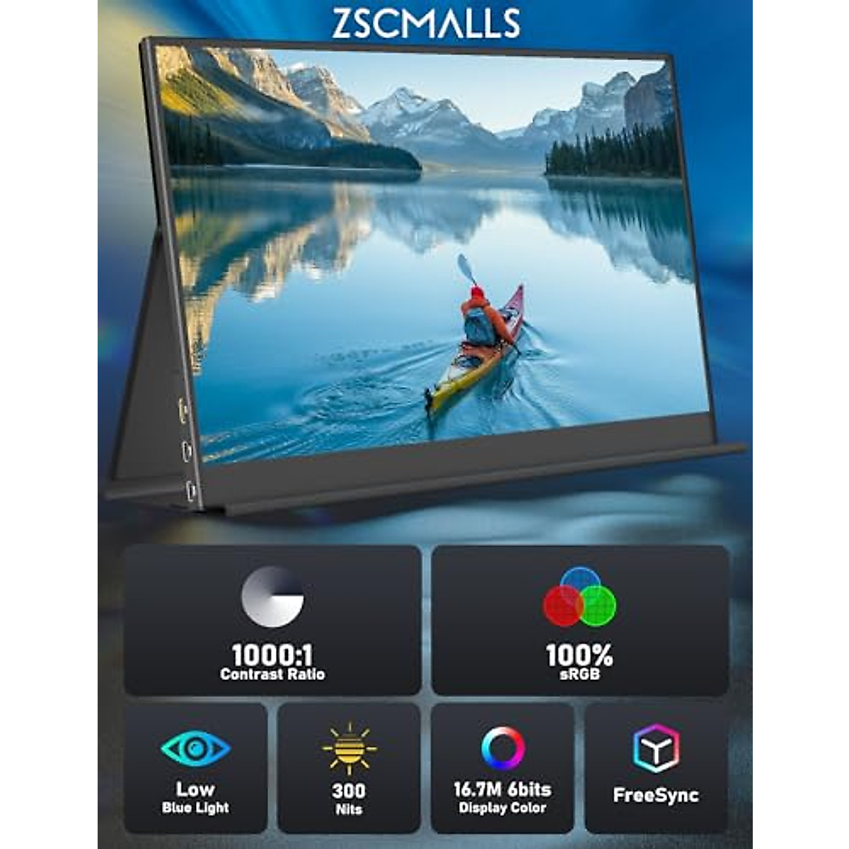 ZSCMALLS Portable Monitor Upgraded Ultra Slim&Lightweight Metal Frame 15 Inch IPS HDR 1080P HD Eye Care Screen USB C Gaming Monitor for Laptop/PC/Cellphone/Switch/PS3-4/Xbox/Raspberry Pi