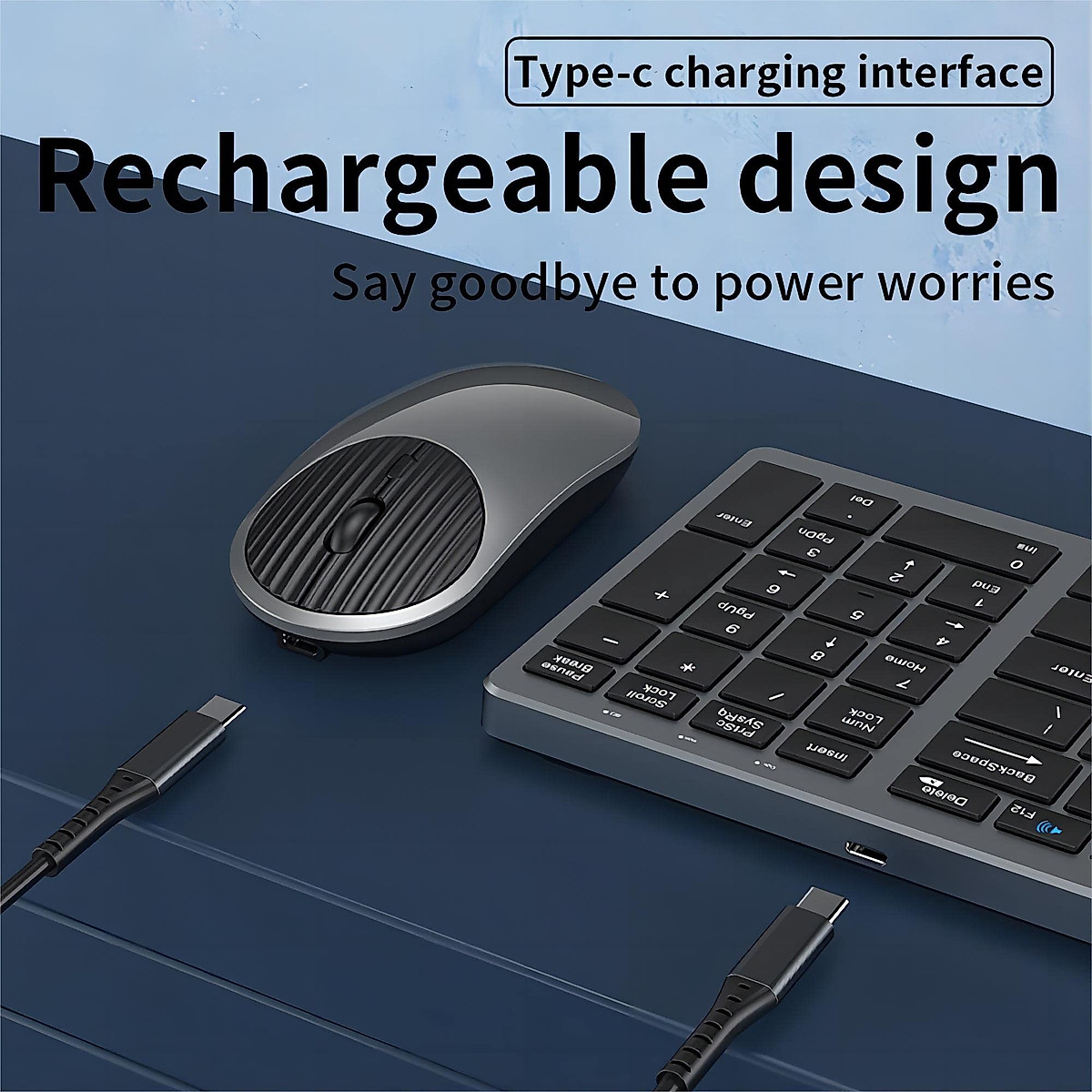 Wireless Keyboard and Mouse Combo, Bluetooth Keyboard and Mouse Rechargeable, Ultra Thin Compact Full-Size Keyboard for PC Desktop and Windows, Mac, iOS,Chrome OS, and Android Devices