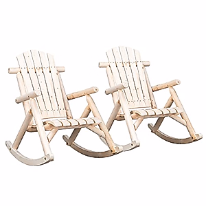 Outvita Wooden Rocking Chair Set of 2, Fir Log Adirondack Rocker, Outdoor Wood Accent Furniture Lounge Chairs for Garden Patio Backyard Porch (Natural Finish)