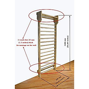 ARTIMEX Wooden Swedish Ladder (Stall Bars) Set for Physical Therapy & Gymnastics - Used in Homes, Gyms, Clinic, Schools or Fitness Centers - Wall Bars from Natural Wood: Red Oak, Code 279