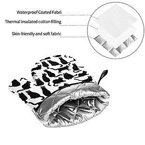Black Cat Oven Mitts and Pot Holders Set of 4 Washable Heat Resistant Kitchen Gloves Waterproof Oven Gloves and Hot Pads for Cooking Grilling BBQ Baking