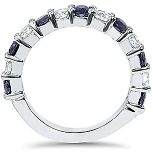 1 4/5 CT Round Shape Simulated Blue Sapphire & White Cubic Zirconia Half Eternity Womens Wedding Engagement Band Ring in 14K White Gold Plated 925 Sterling Silver (1.80 Cttw) Ring Size - 10