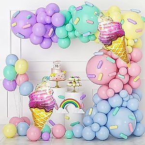 Pastel Balloon Garland Arch Kit, 142pcs Pastel Balloons Macaron Rainbow Balloons Ice Cream Foil Party Balloons for Baby Shower Girls Birthday Ice Cream Theme Party Decorations