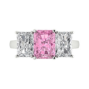 Clara Pucci 4.0 ct Emerald Cut 3 Stone Solitaire Pink Simulated Diamond Engagement Promise Anniversary Bridal Ring 18K White Gold 8.75