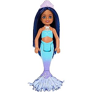 Barbie Mermaid Chelsea Doll with Midnight Blue Hair and Ombre Tail, Mermaid Toys, Crown Accessory