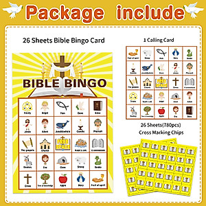 FLYAB Bible Bingo Game for Kids Adults 26 Players Christian Bible Bingo Cards Religious Bible Activities Games for Vacation Bible School Sunday Church Family Open Day Holiday Party Supplies
