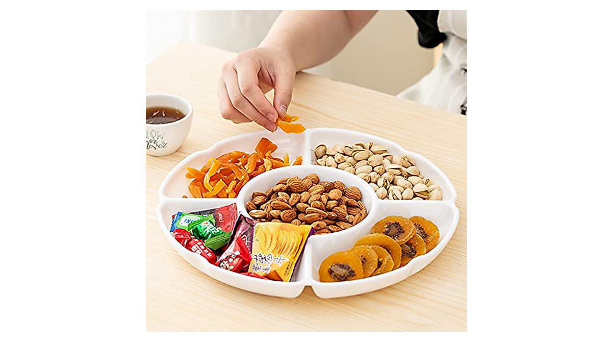 Set of 2 Melamine Serving Trays with 5 Compartments - Elegant & Durable