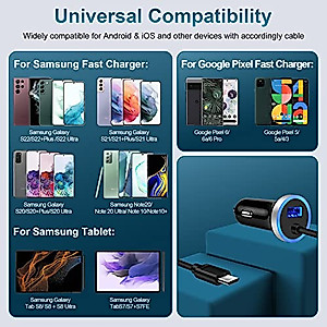 USB C Samsung Fast Car Charger for Samsung Galaxy A14 A23 A54 Z Fold 4 Z Flip 4 A13 S23 S22 Ultra S21FE A53 S20 A03s;Google Pixel 7 Pro 6a 5a 6;3.4A Car Adapter Plug + 3ft Type C Android Charger Cable