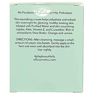 e.l.f. Nourishing Night Cream, Ultra-Hydrating Face Moisturizer, Infused with Shea Butter & Jojoba Oil, Soothes & Softens Skin, 1.76 Oz