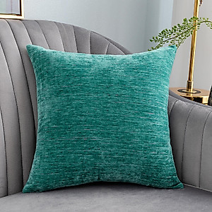 Lipo Thick Chenille Pillow Covers 18x18- Set of 2 Decorative Euro Throw Pillows Cover, Soft Cushion Case, Home Decor Rustic Farmhouse for Couch, Bed, Sofa, Bedroom, Car (Turquoise, 18X18 Inch)