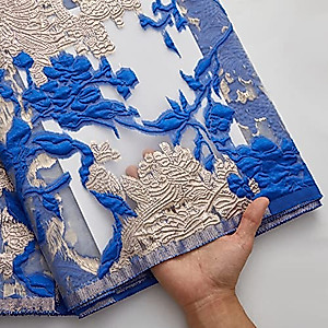 SJD LACE African Lace Fabric 5 Yards, French Embroidery Gilding Mesh Organza Lace for Wedding Party Sewing (20789)